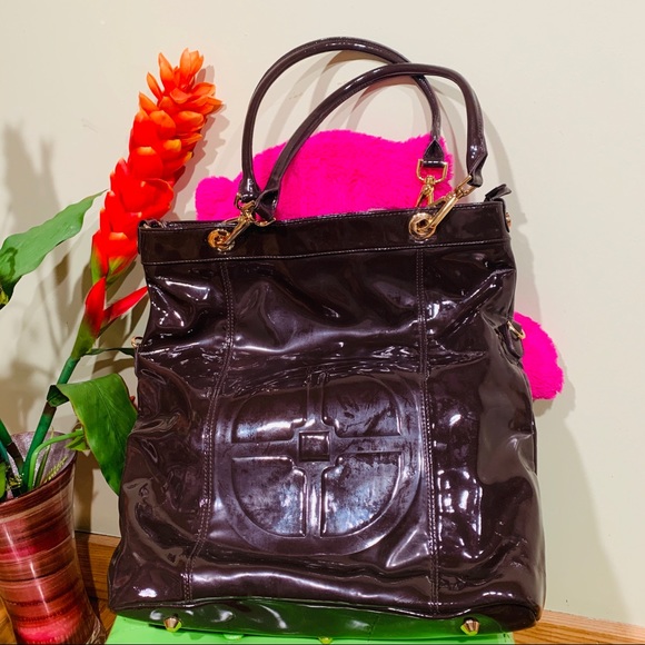 IMAN | Bags | Iman Brown Deep Tote Gold Hardware Patent Leather | Poshmark
